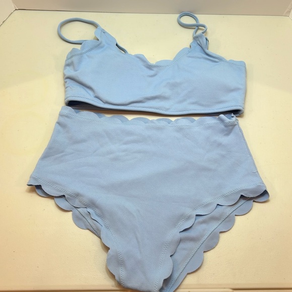 Zaful | Swim | Blue Textured Scalloped Matching Bikini Set | Poshmark